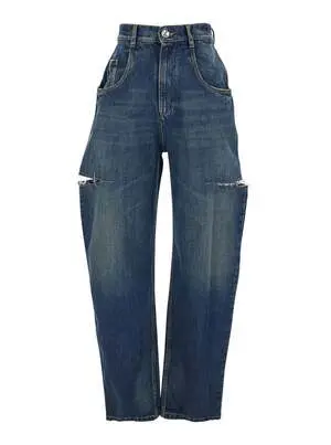MAISON MARGIELA Blue Cotton Denim Baggy Fit Jeans With Rips - Multicolor