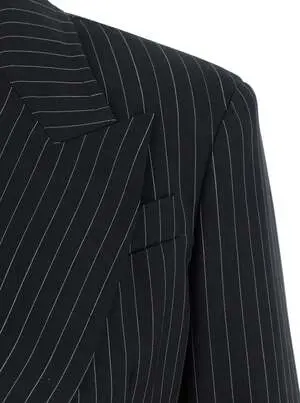 Max Mara Black Wool Double-breasted Jacket With Peak Lapel And Striped Motif - Multicolor