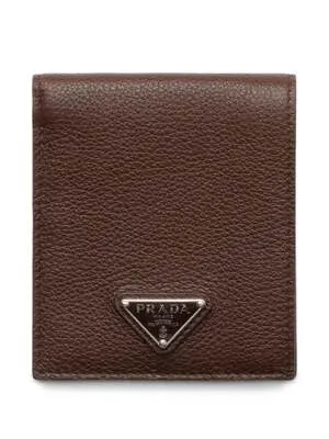 Prada Prada Men Grained Leather Bi-Fold Wallet Brown