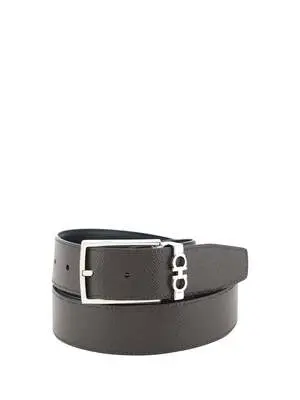 FERRAGAMO Reversible Grained Leather Belt With Gancini Buckle - Black