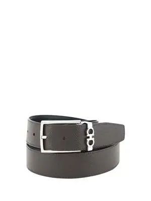 FERRAGAMO Reversible Grained Leather Belt With Gancini Buckle - Black