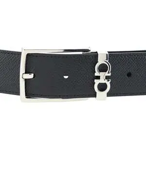 FERRAGAMO Reversible Grained Leather Belt With Gancini Buckle - Black