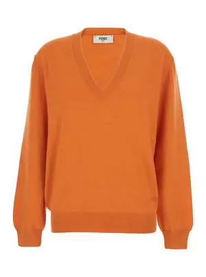 Fendi FENDI Cashmere V-Neck Oversized Sweater With Logo Embroidery Multicolor