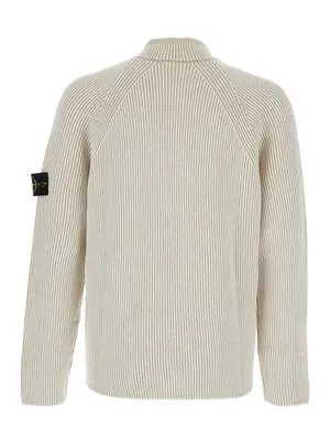 Stone Island Wool Stretch Half Zip Sweater With Logo Patch