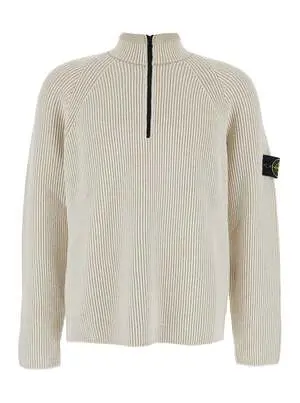 Stone Island Wool Stretch Half Zip Sweater With Logo Patch