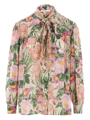 Chloé Maxi Gathered Lavallière Blouse In Crêpe De Chine - Multicolor