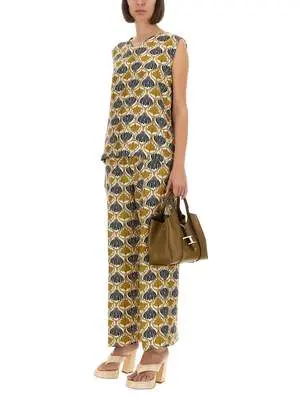 Max Mara Wide Straight Leg Silk Pants - Multicolor