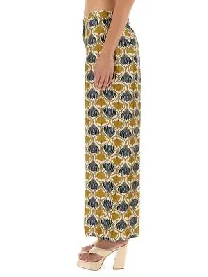 Max Mara Wide Straight Leg Silk Pants - Multicolor