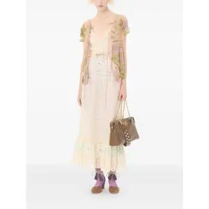 Valentino Garavani Light Floral Embroidered Cotton Dress With Ruffled Hem