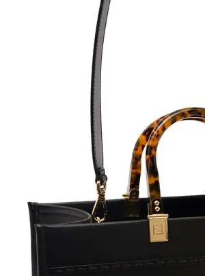 Fendi Black Leather Embossed Logo Tote - Multicolor