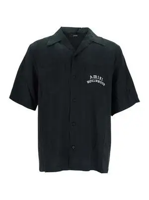 Amiri Black Shirt With Cuban Collar And Logo Lettering On Front In Modal - Multicolor