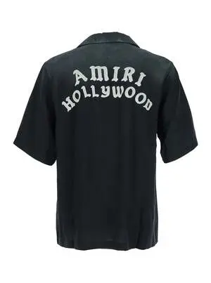 Amiri Black Shirt With Cuban Collar And Logo Lettering On Front In Modal - Multicolor