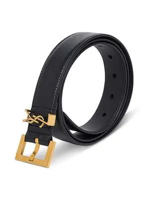 Saint Laurent Logo Buckle Leather Belt - Black