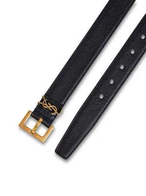 Saint Laurent Logo Buckle Leather Belt - Black