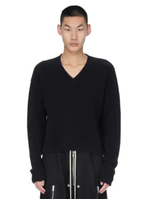 Rick Owens Wool Blend V-neck Cropped Sweater