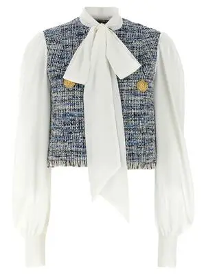 Balmain Tweed Shirt With Levallière Sleeves And Collar - Multicolor