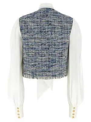 Balmain Tweed Shirt With Levallière Sleeves And Collar - Multicolor