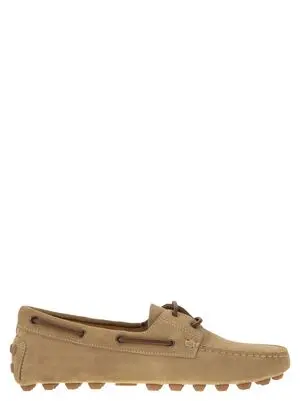 TOD'S TOD'S Gommino Bubble Suede Boat Shoes Cream