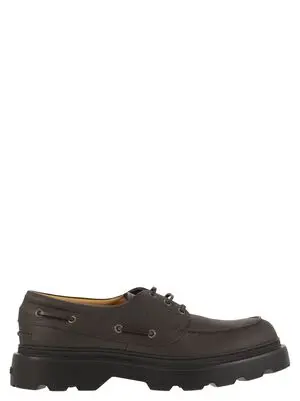 TOD'S Waxed Calfskin Leather Boat Loafers With Lug Sole