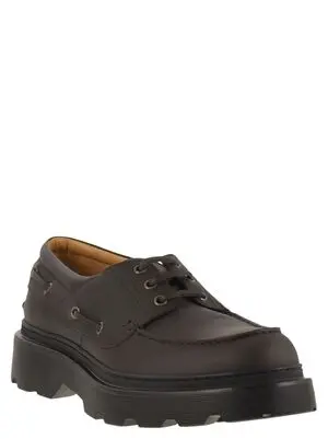 TOD'S Waxed Calfskin Leather Boat Loafers With Lug Sole