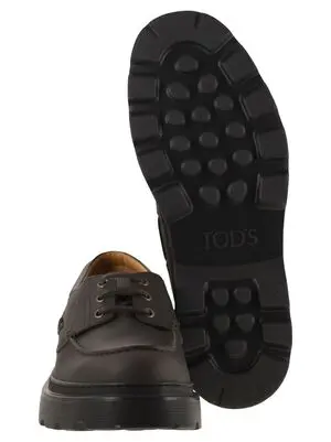 TOD'S Waxed Calfskin Leather Boat Loafers With Lug Sole