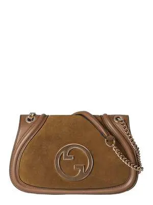 Gucci Suede Handbag With Double G Plaque - Brown
