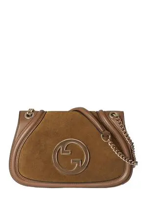 Gucci Suede Handbag With Double G Plaque - Brown