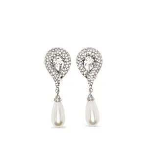 Alessandra Rich Tone Faux Pearl Drop Earrings - Silver