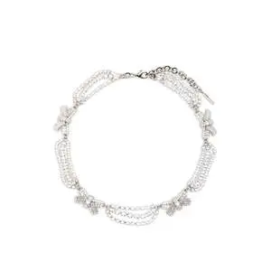 Alessandra Rich Embellished Bow Necklace - Silver