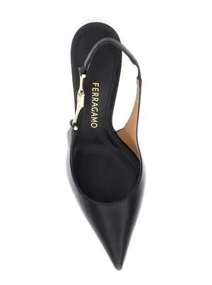 FERRAGAMO Tally Black Leather Slingback Pumps - Multicolor