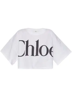 Chloé Cotton Logo Print Cropped T-shirt - Multicolor