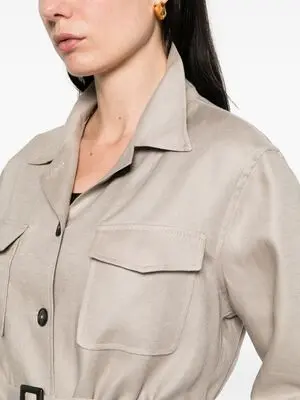 Tagliatore Linen Belted Jacket With Flap Pockets - Multicolor