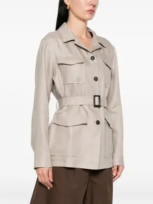 Tagliatore Linen Belted Jacket With Flap Pockets - Multicolor
