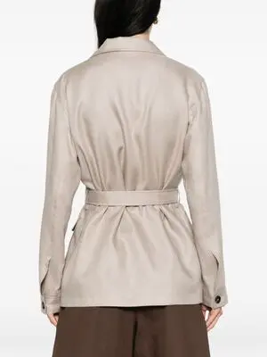 Tagliatore Linen Belted Jacket With Flap Pockets - Multicolor