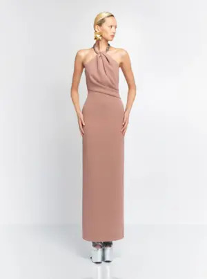 Solace London Riva Long Dress With Embellished Neckline - Multicolor