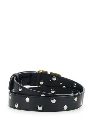 Valentino Garavani Leather Belt With Vlogo Buckle And Studs