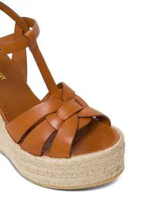 Saint Laurent Tribute Leather Espadrille Wedges - Multicolor