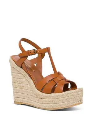 Saint Laurent Tribute Leather Espadrille Wedges - Multicolor
