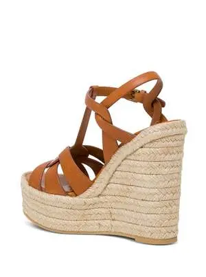 Saint Laurent Tribute Leather Espadrille Wedges - Multicolor