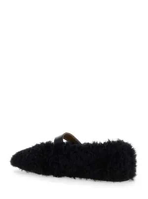 FERRAGAMO Shearling Trimmed Ballerina Flats With Buckle - Multicolor