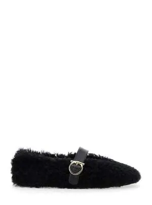FERRAGAMO FERRAGAMO Shearling Trimmed Ballerina Flats With Buckle Multicolor