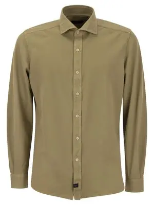 FAY Cotton French Collar Shirt - Brown