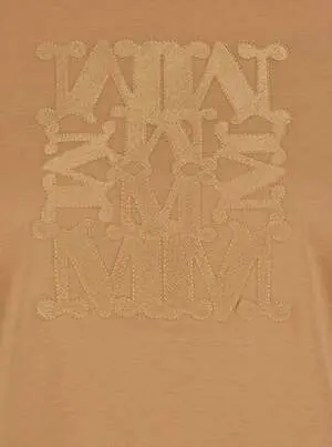 Max Mara Cotton Crewneck T-shirt With Logo Embroidery - Cream