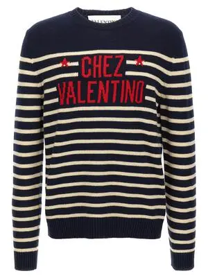 Valentino Garavani Chez Striped Wool Sweater - Blue