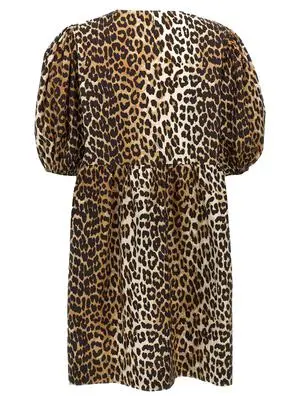 GANNI Leopard Print Cotton Poplin Dress - Multicolor