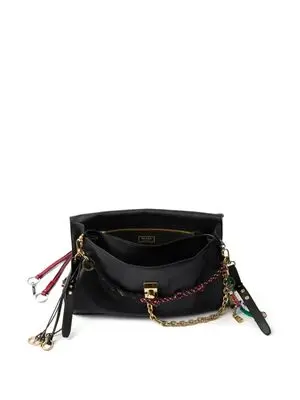 Prada Soft Sound Large Leather Shoulder Bag With Charms - Black