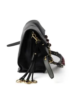 Prada Soft Sound Large Leather Shoulder Bag With Charms - Black