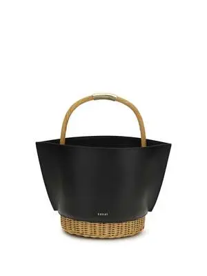 Sacai Leather And Rattan Basket Handbag - Black