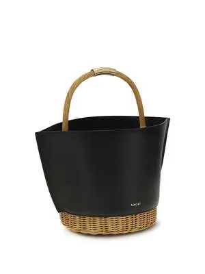 Sacai Leather And Rattan Basket Handbag - Black