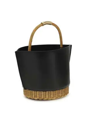 Sacai Leather And Rattan Basket Handbag - Black